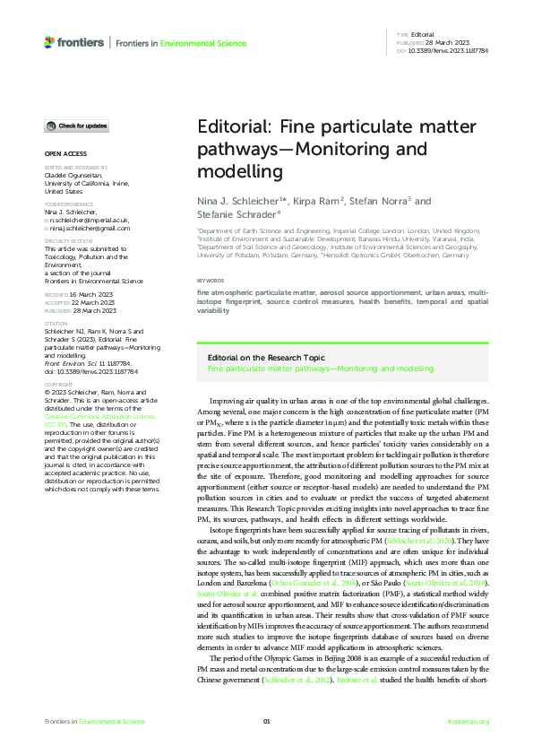 (PDF) Editorial: Fine particulate matter pathways—Monitoring and modelling