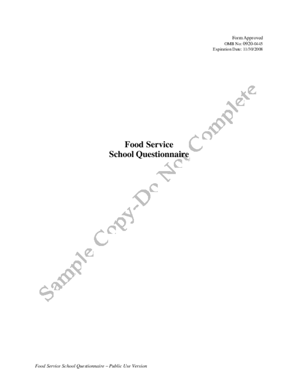 (PDF) Food Service School Questionnaire