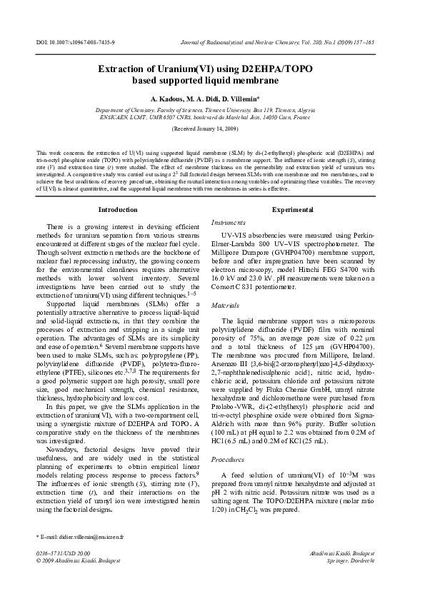 (PDF) Extraction of Uranium(VI) using D2EHPA/TOPO based supported ...