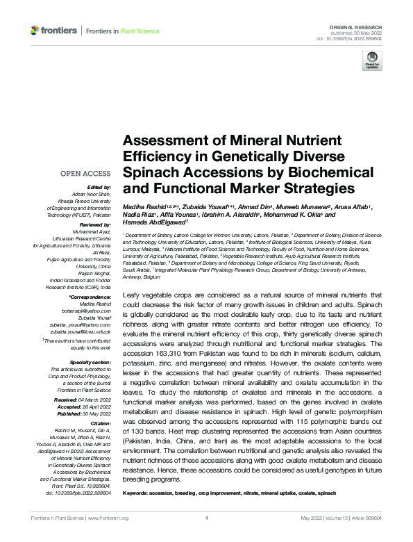 (PDF) Mineral Nutrient Efficiency in Spinach Accessions