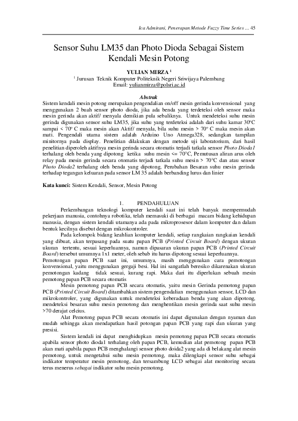 (PDF) Sensor Suhu LM35 dan Photo Dioda Sebagai Sistem Kendali Mesin Potong