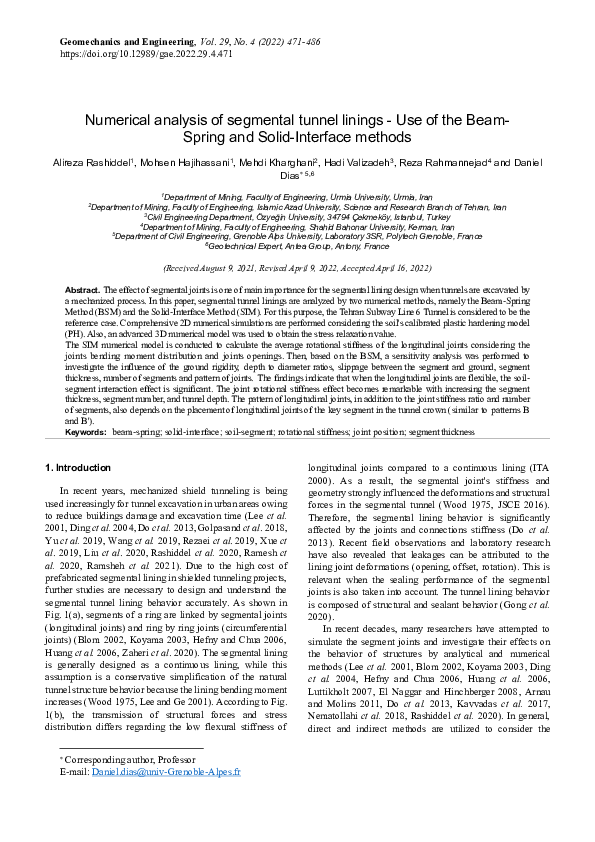 (PDF) Numerical analysis of segmental tunnel linings - Use of the Beam- Spring and Solid ...