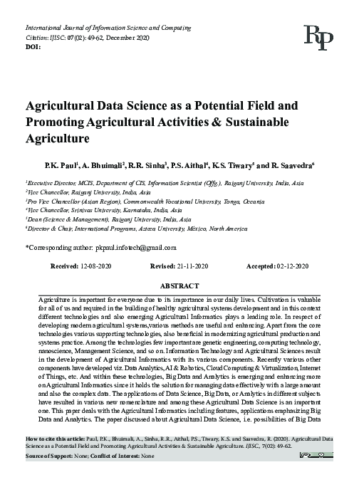 (PDF) Agricultural Data Science as a Potential Field and Promoting ...
