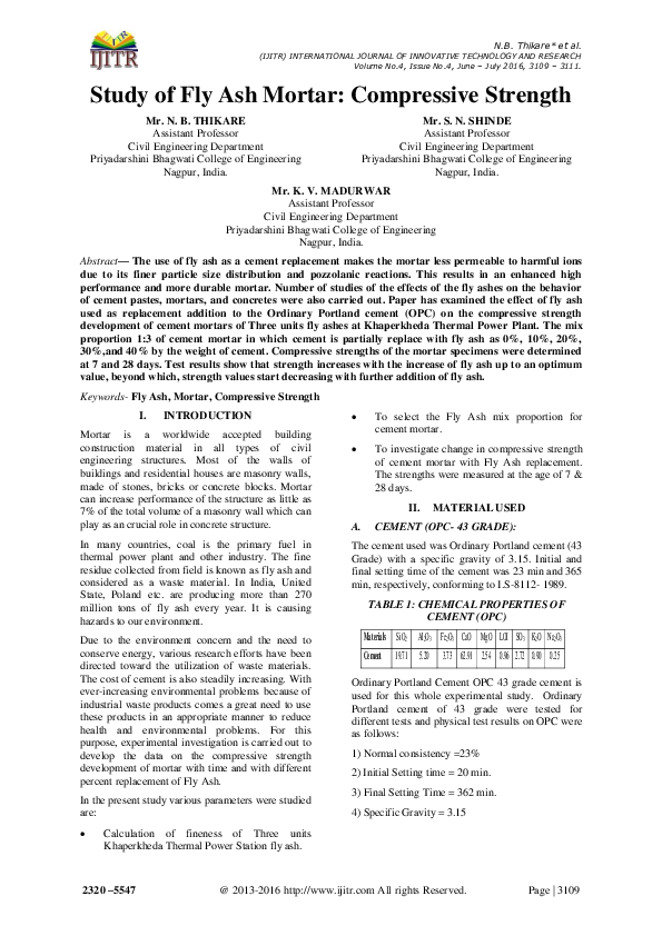 (PDF) Study of Fly Ash Mortar: Compressive Strength