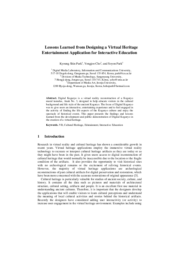 (PDF) Lessons Learned from Designing a Virtual Heritage Entertainment Application for ...
