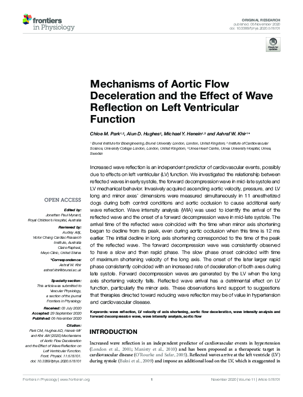 (PDF) Mechanisms of Aortic Flow Deceleration and the Effect of Wave ...