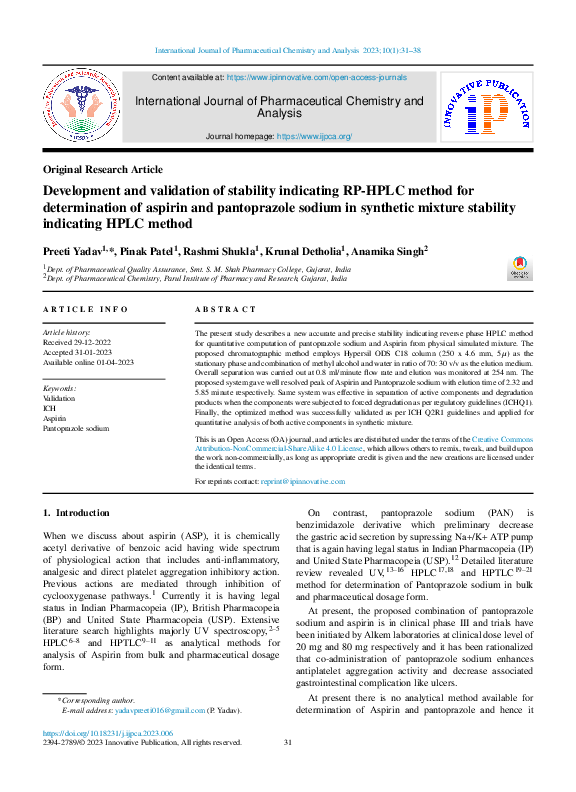 (PDF) Development and validation of stability indicating RP-HPLC method for determination of ...