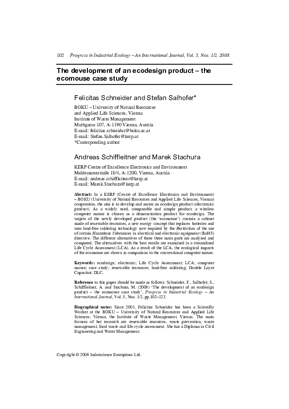 (PDF) The development of an ecodesign product the ecomouse case study