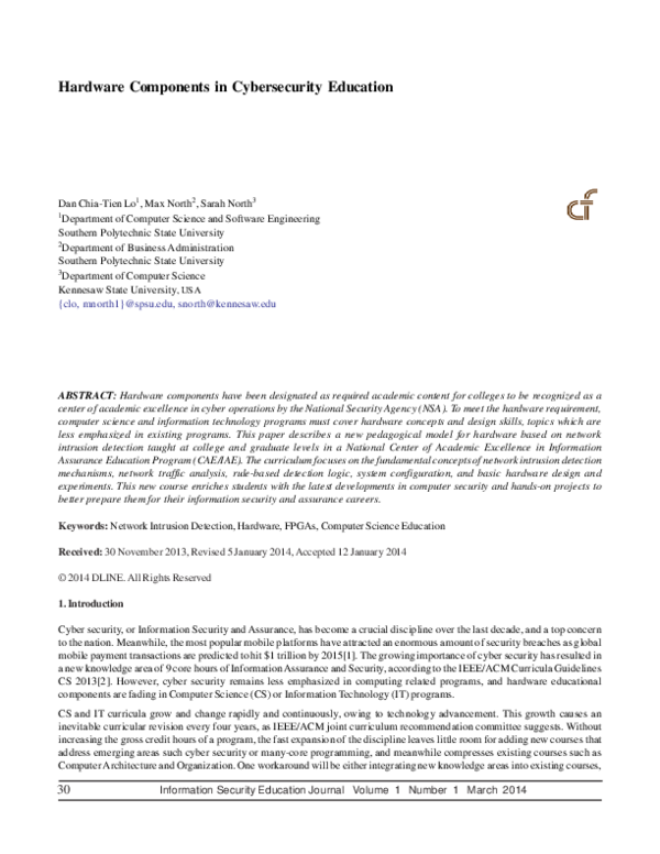 (PDF) Hardware Components in Cybersecurity Education