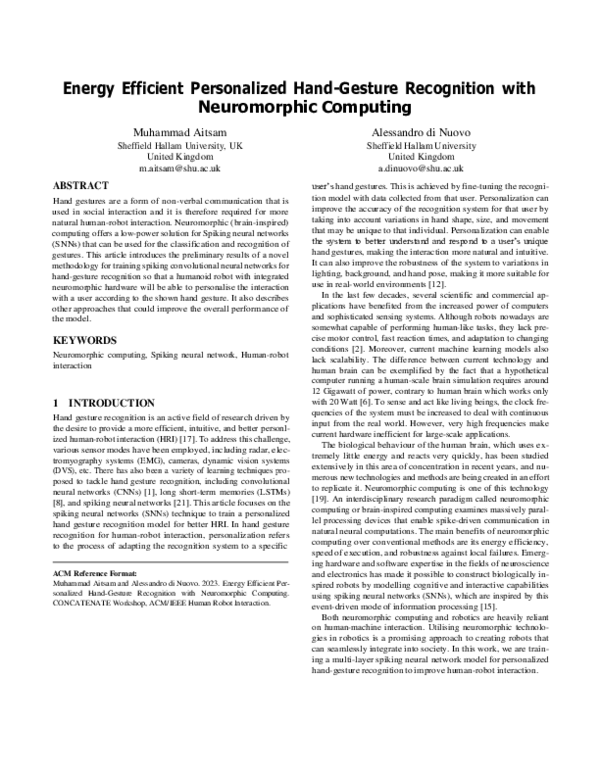 (PDF) Energy Efficient Personalized Hand-Gesture Recognition with Neuromorphic Computing