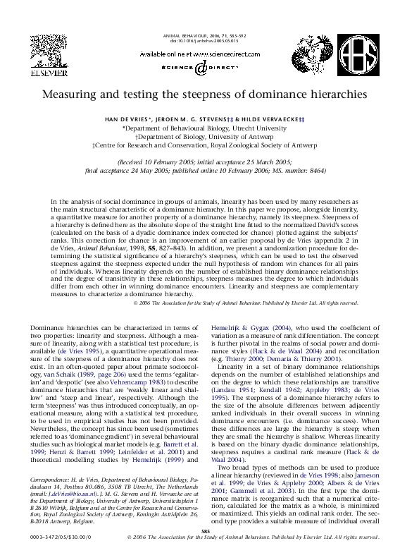 (PDF) Measuring and testing the steepness of dominance hierarchies ...