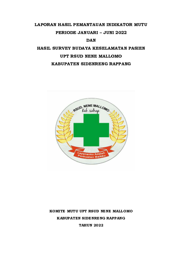 (PDF) LAPORAN SEMESTER 1 PEMANTAUAN INDIKATOR MUTU RS NEMAL DAN SURVEY BUDAYA KESELAMATAN PASIEN