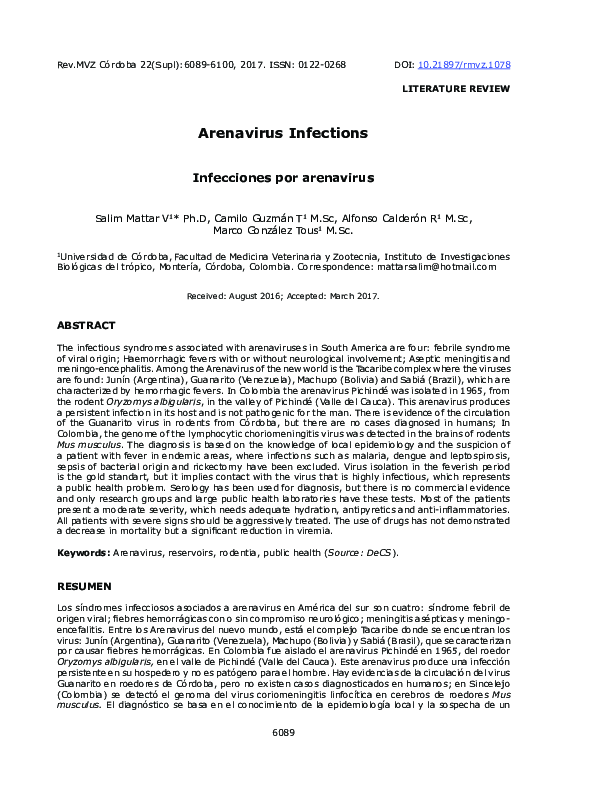 (PDF) Infecciones por arenavirus