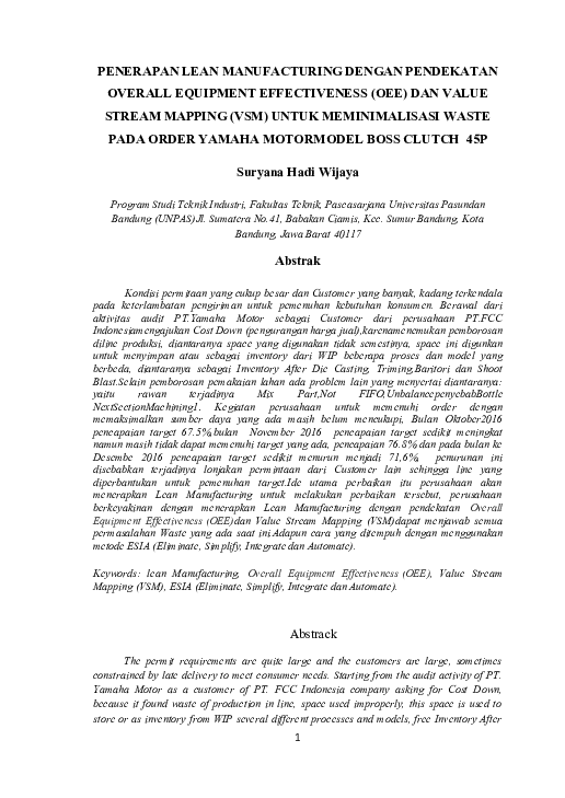 (DOC) Penerapan Lean Manufacturing Dengan Pendekatan Overall Equipment Effectiveness (Oee) Dan ...
