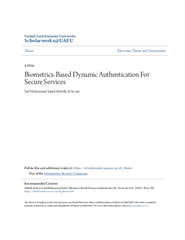 (PDF) Biometrics-Based Dynamic Authentication For Secure Services