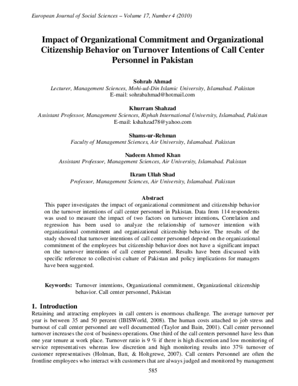 (PDF) Impact of Organizational Commitment and Organizational Citizenship Behavior on Turnover ...