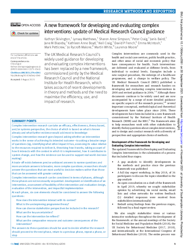 (PDF) A new framework for developing and evaluating complex ...