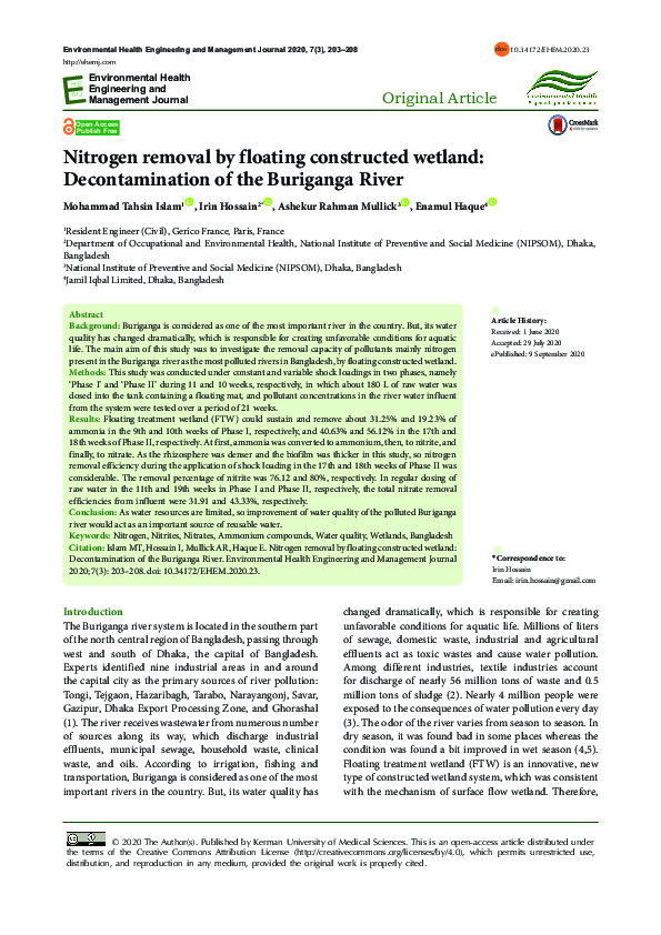 (PDF) Nitrogen removal by floating constructed wetland: Decontamination ...