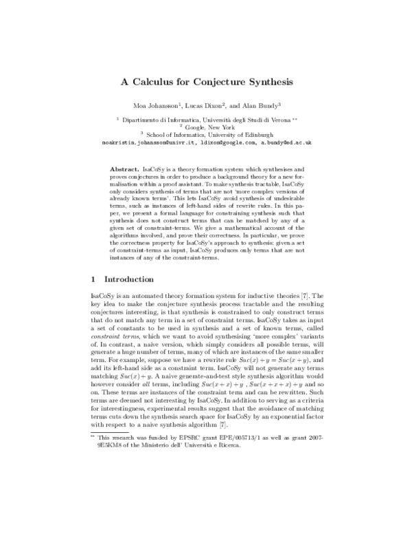 (PDF) A Calculus for Conjecture Synthesis