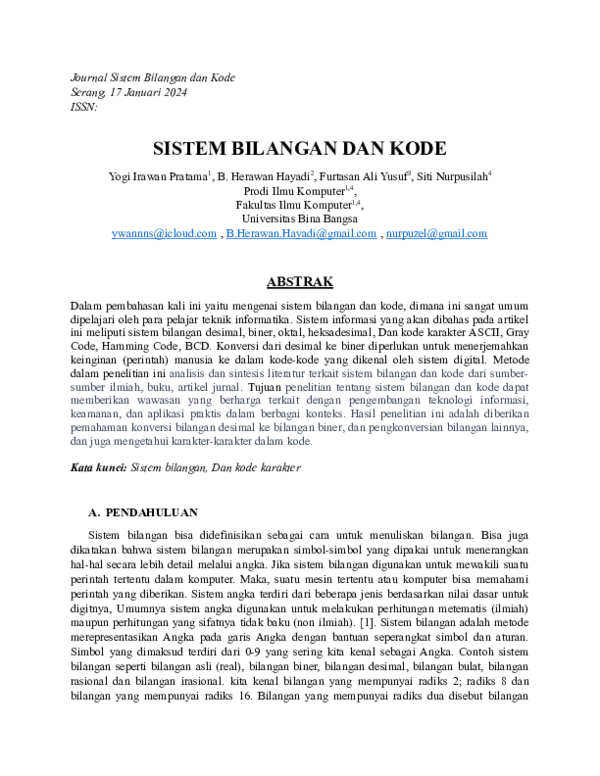 (DOC) SISTEM BILANGAN DAN KODE