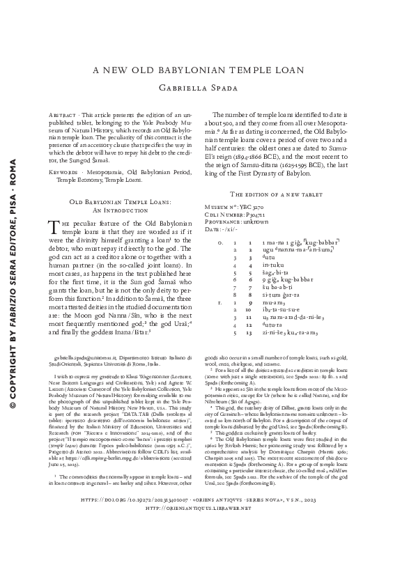 (PDF) A new Old Babylonian temple loan