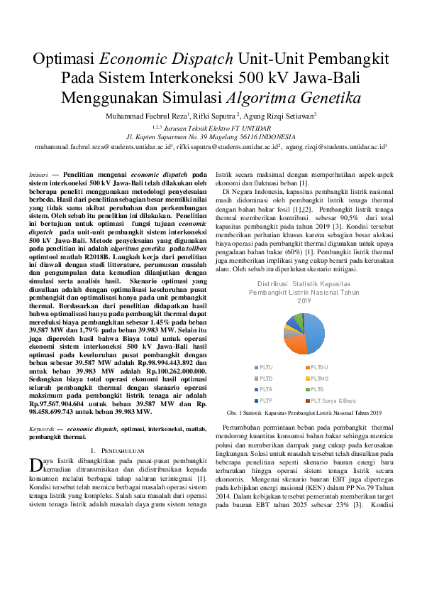 (PDF) Optimasi Economic Dispatch Unit-Unit Pembangkit Pada Sistem Interkoneksi 500 kV Jawa-Bali ...