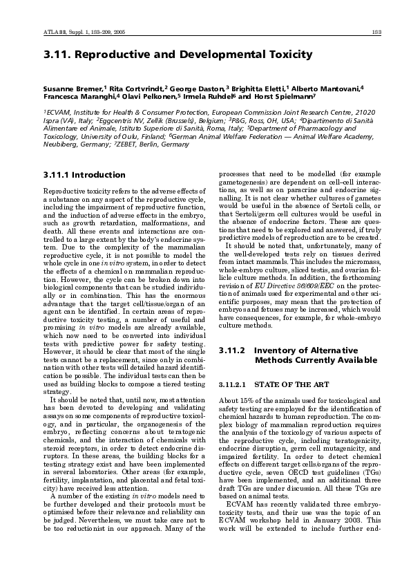 (PDF) Reproductive and Developmental Toxicity