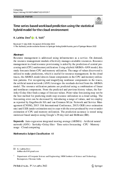 (PDF) Time series-based workload prediction using the statistical ...