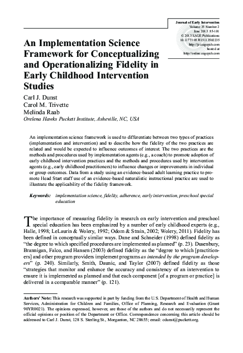 (PDF) An Implementation Science Framework for Conceptualizing and Operationalizing Fidelity in ...