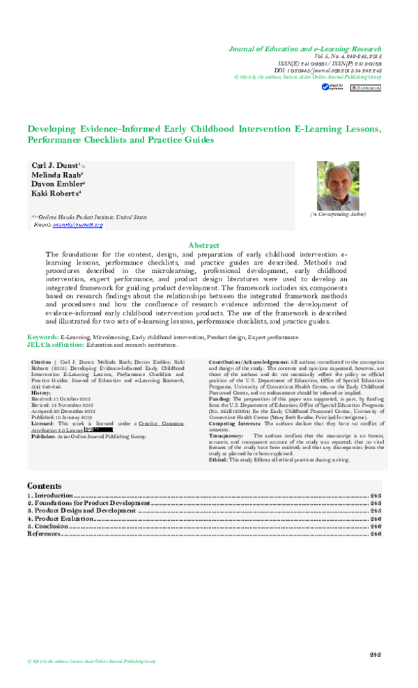 (PDF) Developing Evidence-Informed Early Childhood Intervention E-Learning Lessons, Performance ...