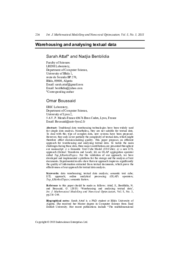 (PDF) Warehousing and analysing textual data