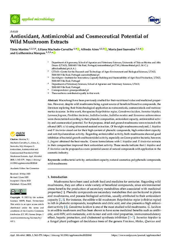 (PDF) Antioxidant, Antimicrobial and Cosmeceutical Potential of Wild Mushroom Extracts