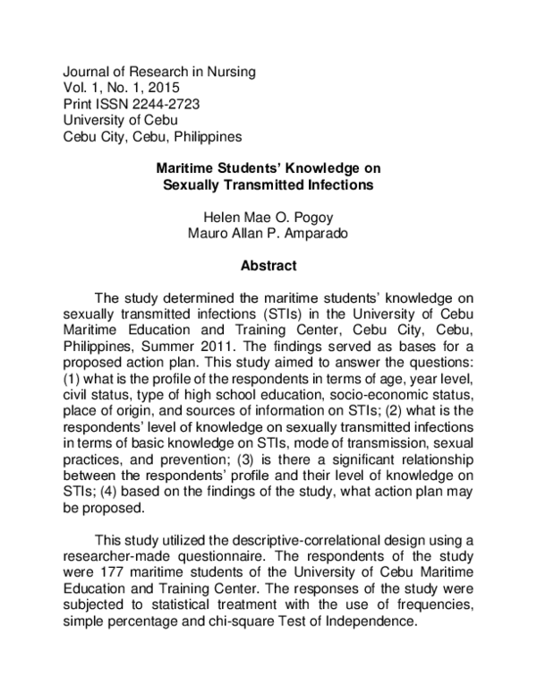(PDF) Maritime Students’ Knowledge on Sexually Transmitted Infections