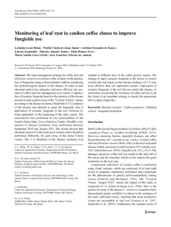 (PDF) Monitoring of leaf rust in conilon coffee clones to improve ...