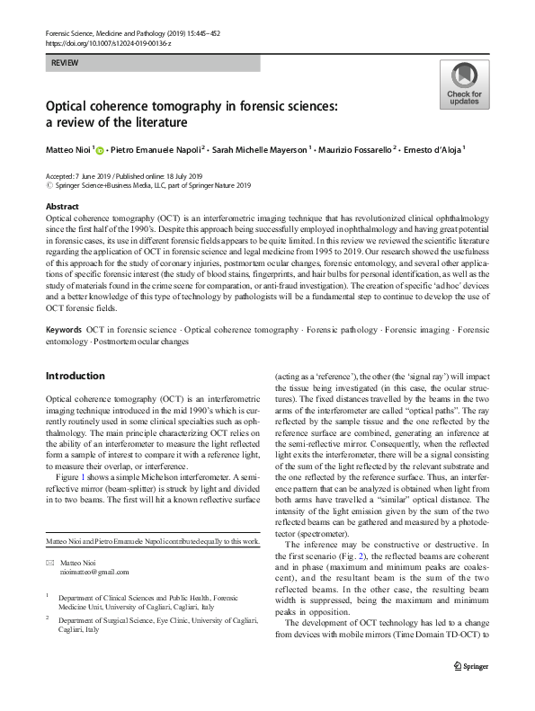Pdf Optical Coherence Tomography In Forensic Sciences A Review Of The Literature