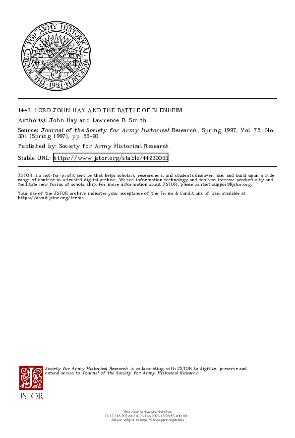 (PDF) Lord John Hay and Blenheim