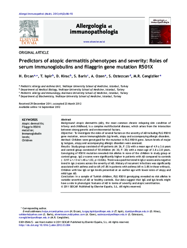 (PDF) Predictors of atopic dermatitis phenotypes and severity: Roles of ...