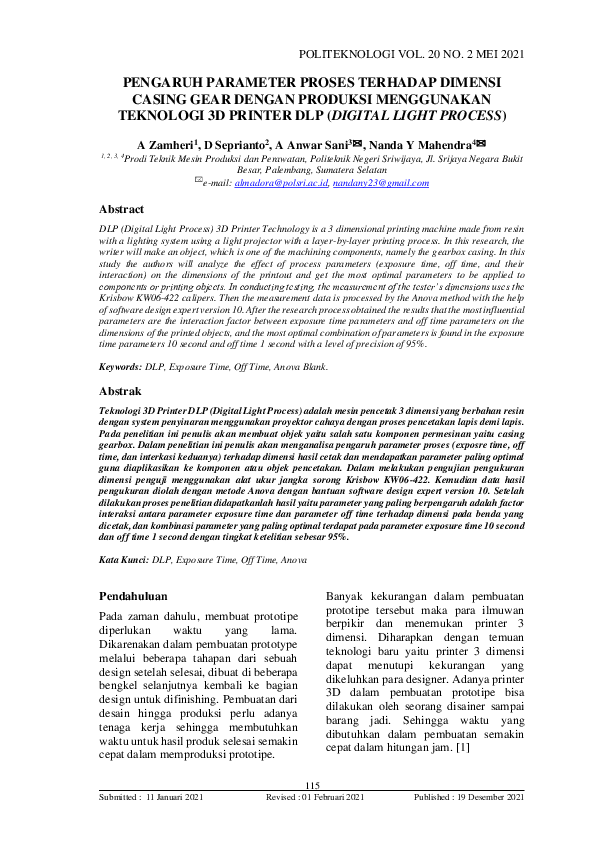 (PDF) Pengaruh Parameter Proses Terhadap Dimensi Casing Gear Dengan Produksi Menggunakan ...