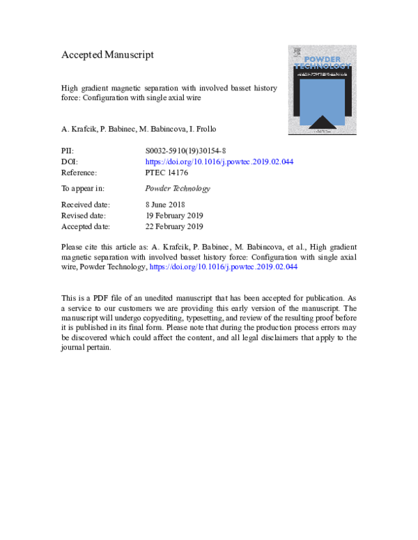 (PDF) High gradient magnetic separation with involved Basset history ...