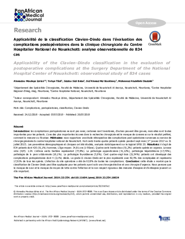 (PDF) Applicabilité de la classification Clavien-Dindo dans l ...