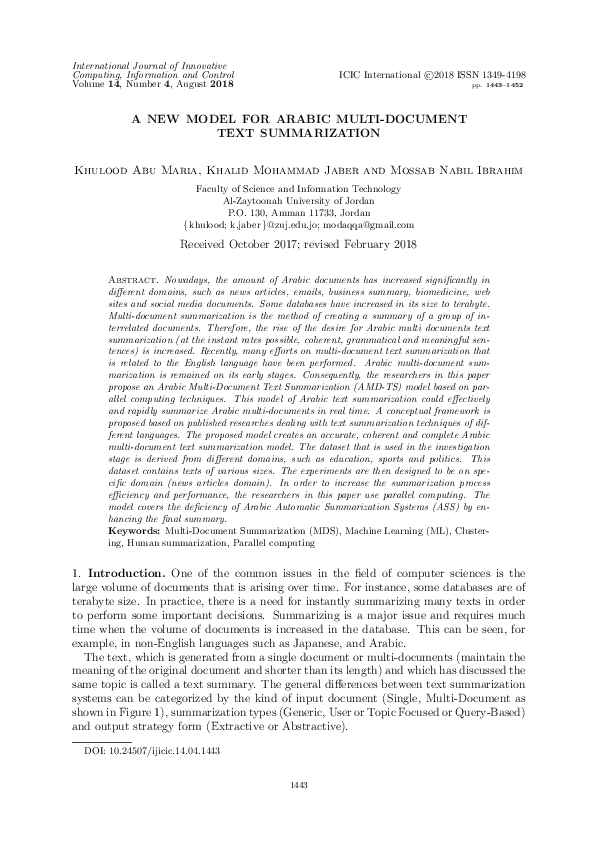 Pdf A New Model For Arabic Multi Document Text Summarization