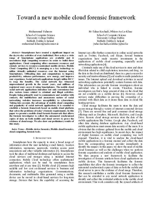 (PDF) Toward a new mobile cloud forensic framework