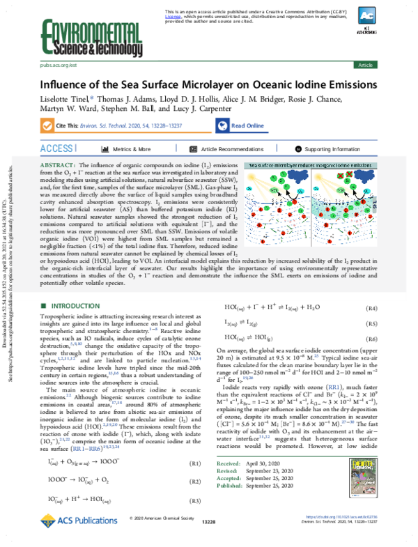 (PDF) Influence of the Sea Surface Microlayer on Oceanic Iodine Emissions