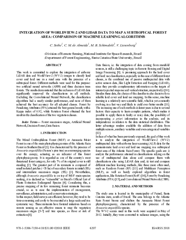 (PDF) Integration of Worldview-2 and Lidar Data to MAP a Subtropical ...