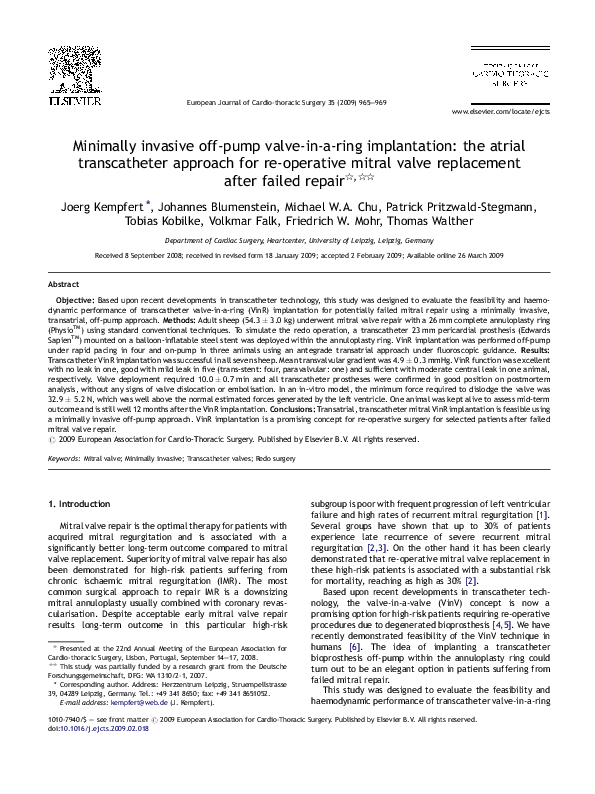 (PDF) Minimally invasive off-pump valve-in-a-ring implantation: the atrial transcatheter ...