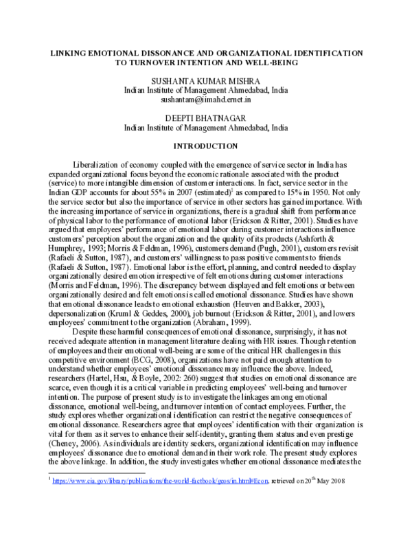 (PDF) Linking emotional dissonance and organizational identification to ...