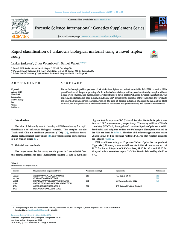 (PDF) Rapid classification of unknown biological material using a novel ...
