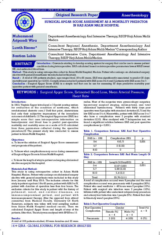 (PDF) Surgical Apgar Score Assessment as a Mortality Predictor in Haji ...
