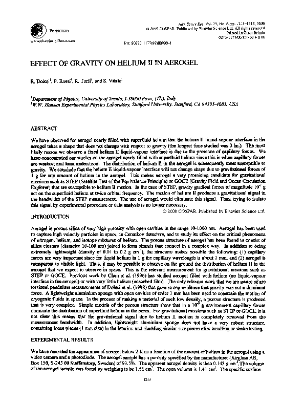 (PDF) Effect of gravity on helium II in aerogel