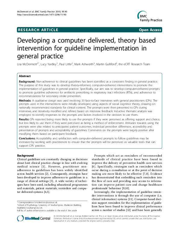 (PDF) Developing a computer delivered, theory based intervention for ...